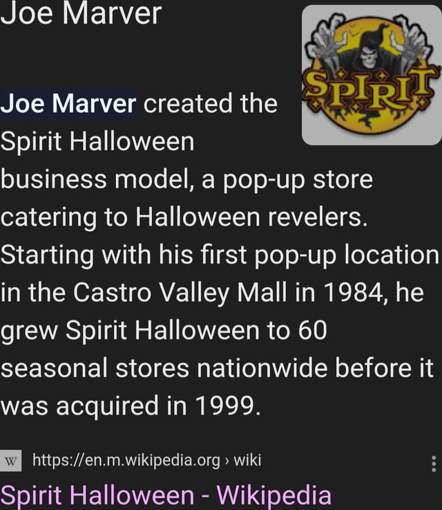 Joe Marver Joe Marver created the Spirit Halloween business model, a ...