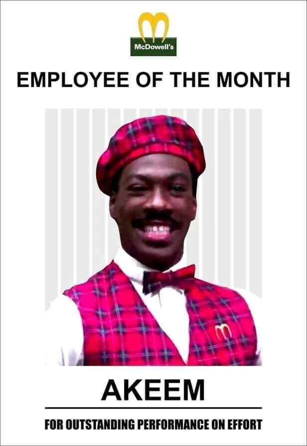 McDowell's EMPLOYEE OF THE MONTH AKEEM FOR OUTSTANDING PERFORMANCE ON ...