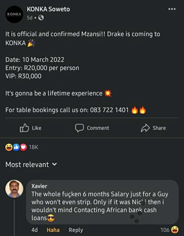 KONKA Soweto KONKA It is official and confirmed Mzansi!! Drake is coming to KONKA Date: 10 March ...