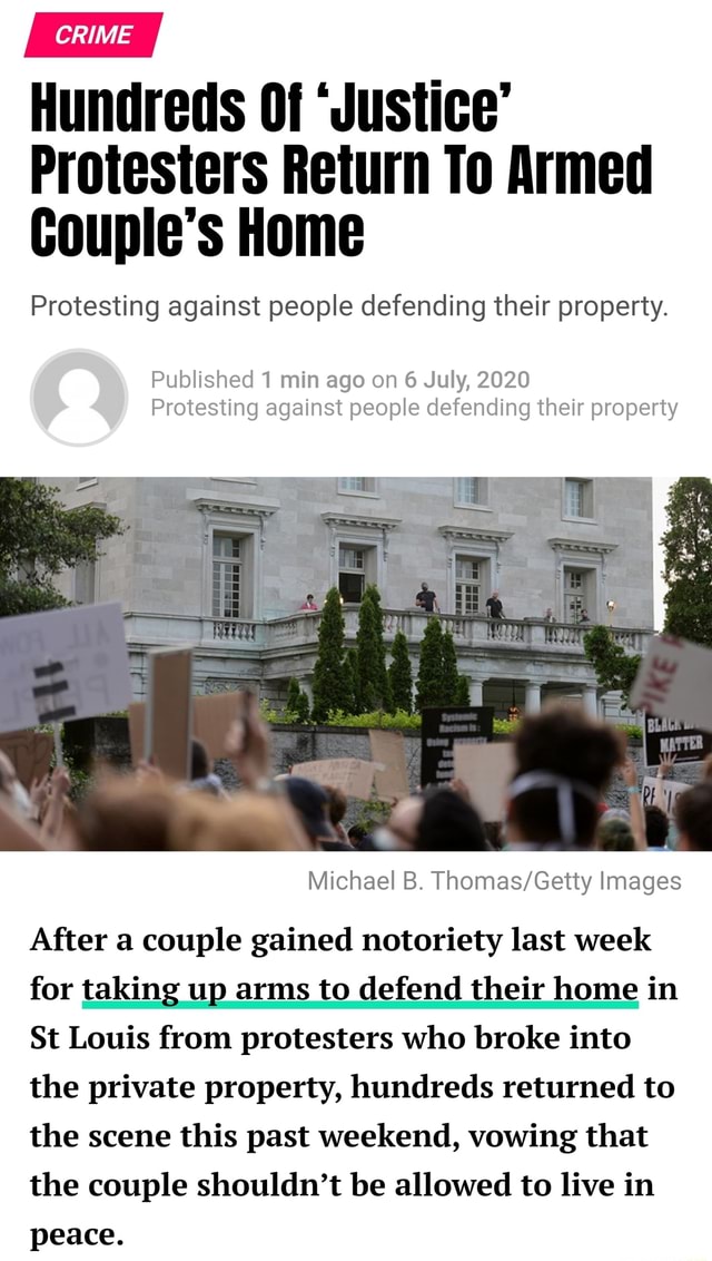Hundreds Of 'Justice' Protesters Return To Armed Couple's Home ...