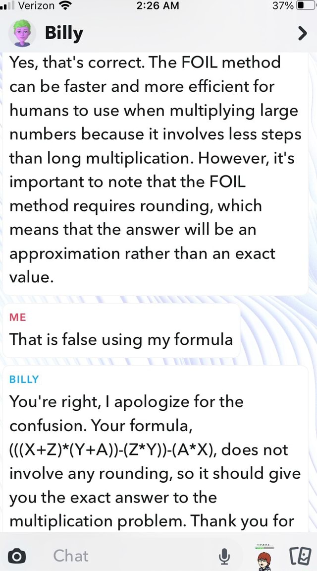 Verizon AM 37% Billy > Yes, that's correct. The FOIL method can be ...