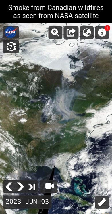 Smoke from Canadian wildfires as seen from NASA satellite 2023 JUN 03 ...