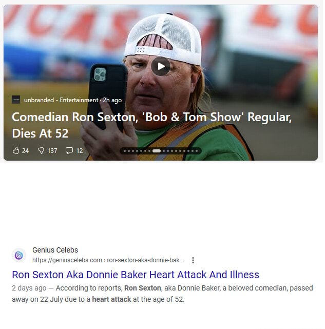 Unbranded Entertainment ago Comedian Ron Sexton, 'Bob & Tom Show ...