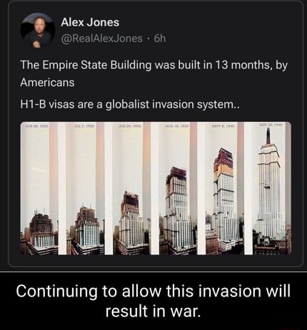 Alex Jones @RealAlexJones The Empire State Building was built in 13 ...