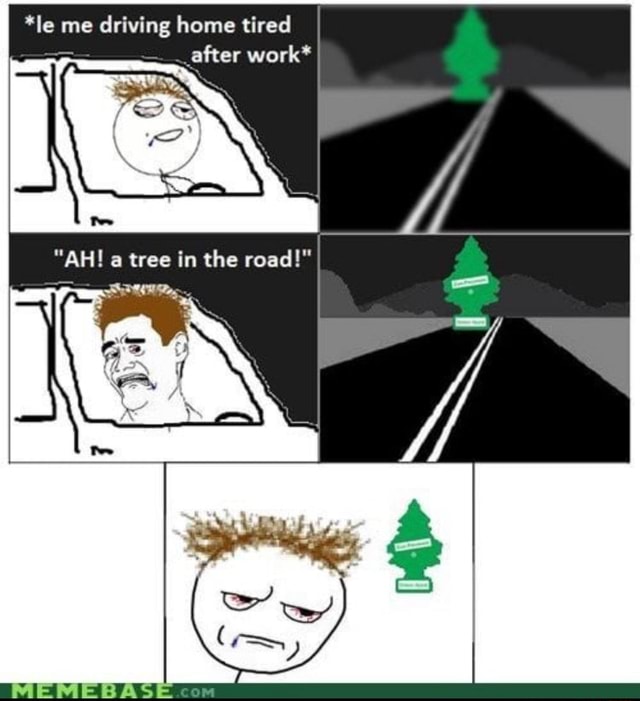 *le me driving home tired after "AH! a tree in the road!" - iFunny
