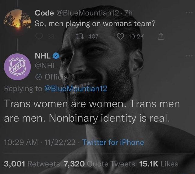 Code @BlueMountian12 - fin So, men playing on womans team? 407 10.2K ...