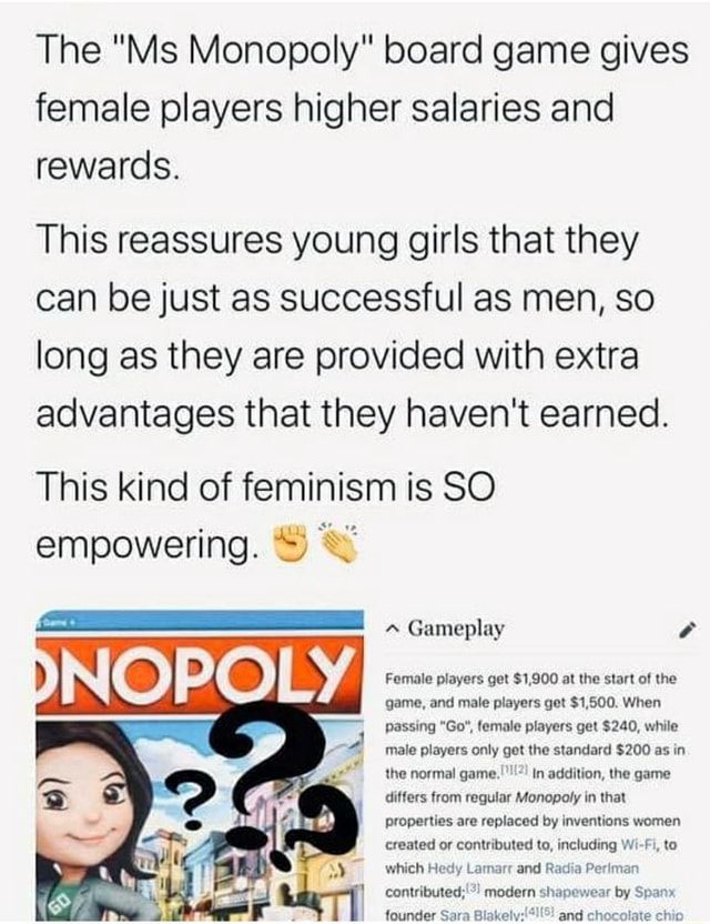 The "Ms Monopoly" board game gives female players higher salaries and ...