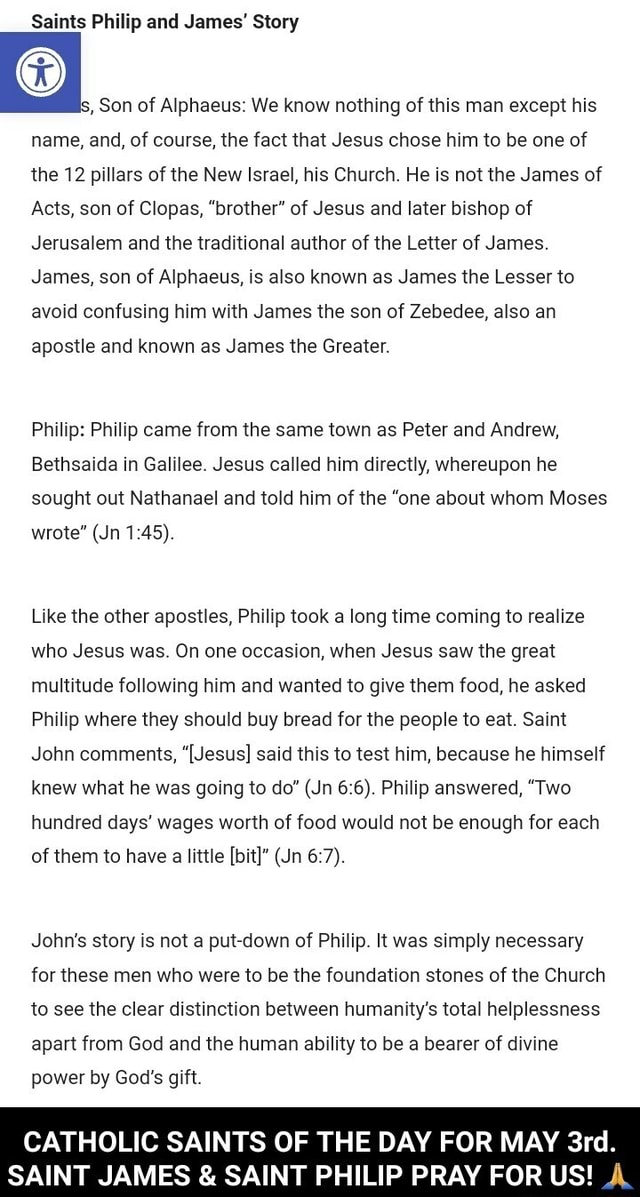 Saints Philip and James' Story is, Son of Alphaeus: We know nothing of ...