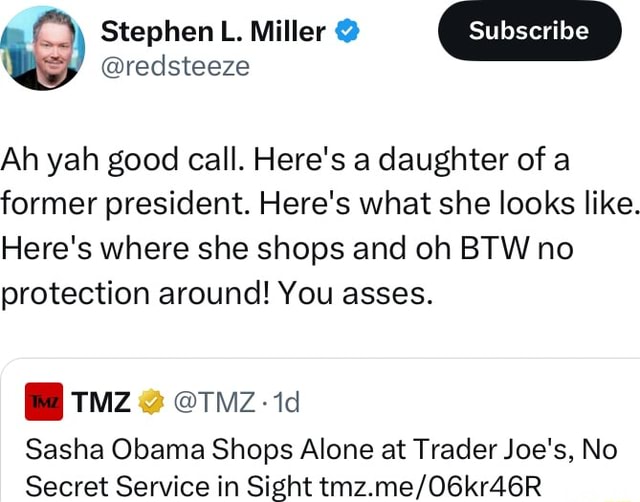 Stephen L. Miller @ Subseribe Ah yah good call. Here's a daughter of a former president. Here's ...