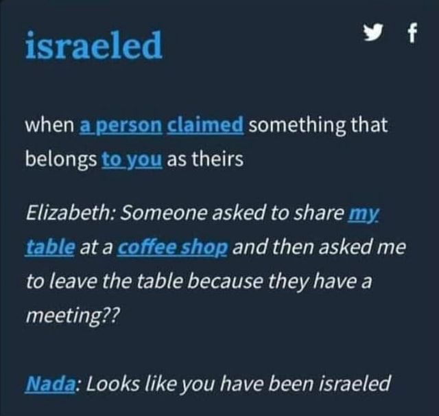 Israeled when a person claimed something that belongs to you as theirs ...