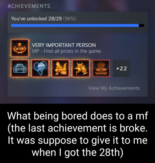 ACHIEVEMENTS You've unlocked (96%) VERY IMPORTANT PERSON VIP - Find all ...