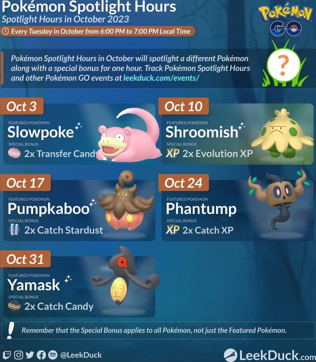 Pokemon Spotlight Hours Spotlight Hours in October 2023 Pok Moy Every Tuesday in October from PM ...