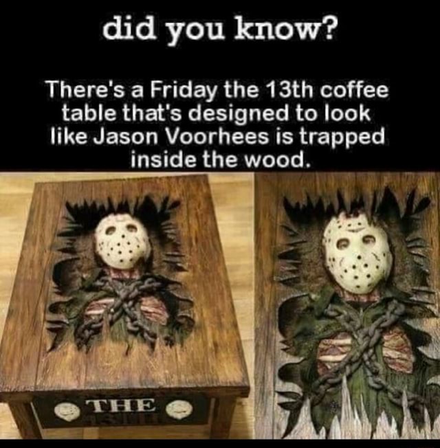 Did you know? There's a Friday the 13th coffee table that's designed to ...