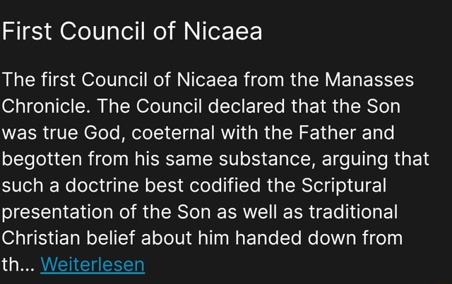 First Council of Nicaea The first Council of Nicaea from the Manasses ...