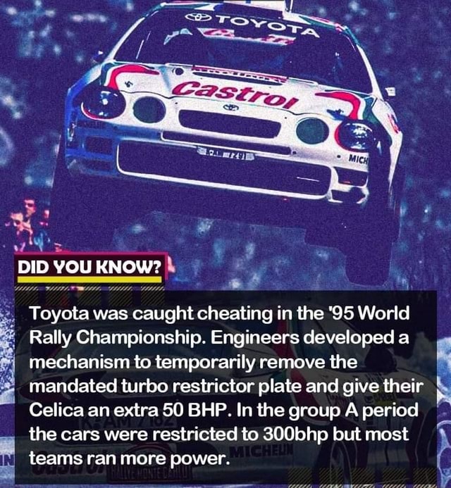 DID YOU KNOW? Toyota was caught cheating in the '95 World Rally ...