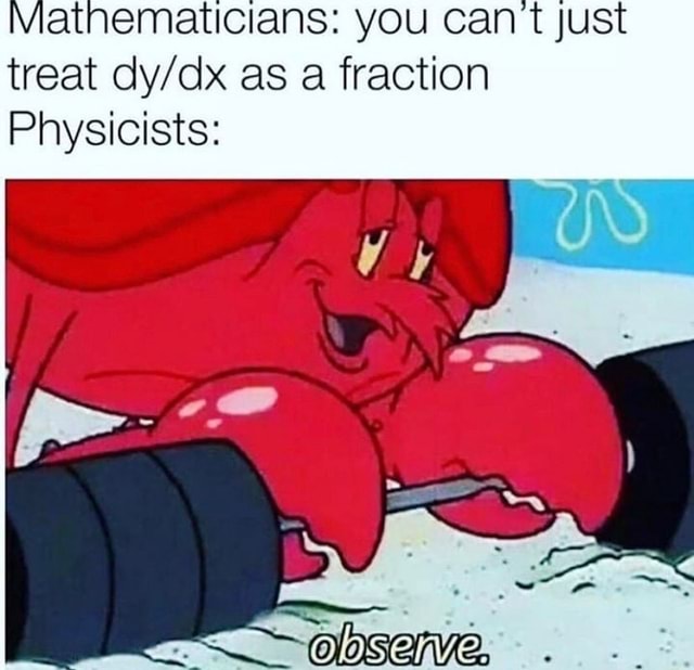 Viatnematicians: you cant treat dy/dx as a fraction Physicists: - iFunny