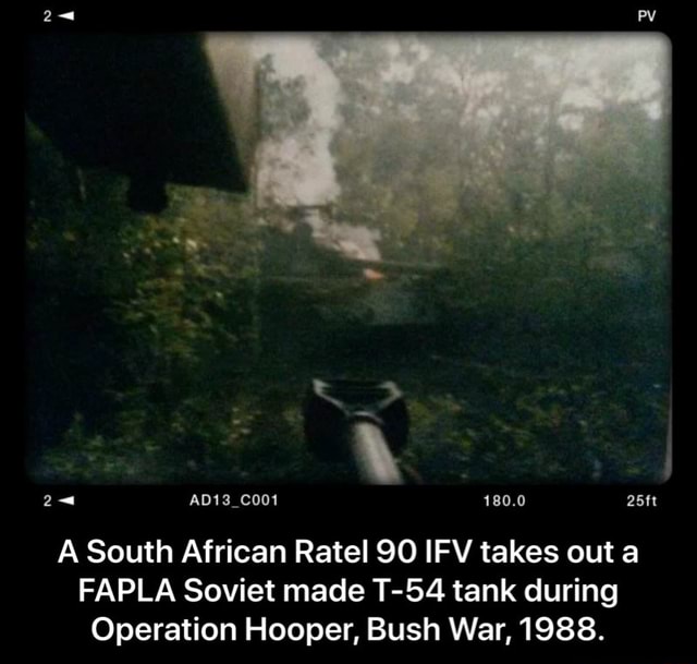 A South African Ratel 90 IFV takes out a FAPLA Soviet made T-54 tank ...