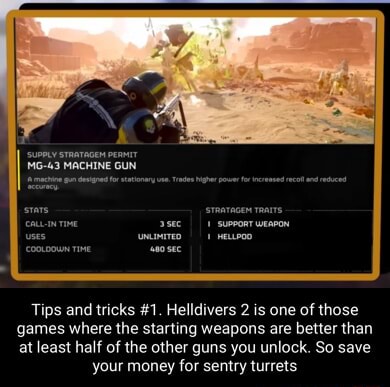 MG-43 MACHINE GUN Tips and tricks #1. Helldivers 2 is one of those ...