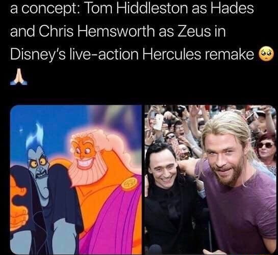 A concept: Tom Hiddleston as Hades and Chris Hemswor‘th as Zeus in ...