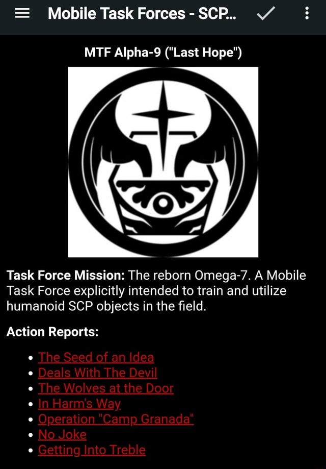 = Mobile Task Forces MTF Alpha-9 ("Last Hope") Task Force Mission: The ...