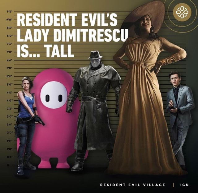 RESIDENT EVILS LADY DIMITRESCU IS... TALL of RESIDENT EVIL VILLAGE - iFunny