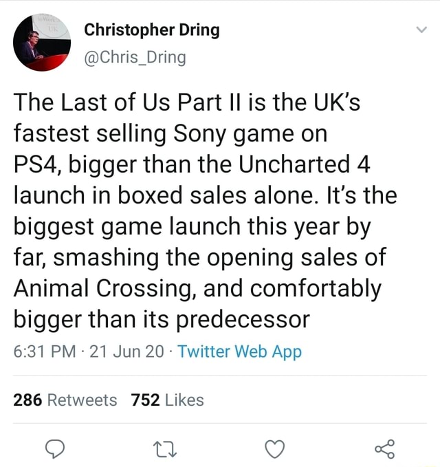 Christopher Dring The Last of Us Part Il is the UK's fastest selling ...