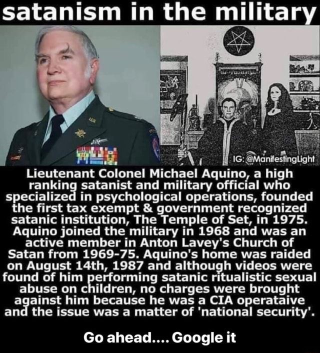 Satanism in the military @Manitestinglight Lieutenant Colonel Michael ...