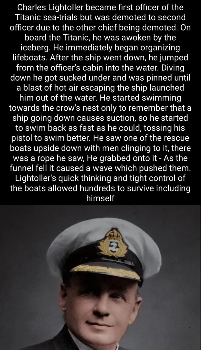 Charles Lightoller became first officer of the Titanic sea-trials but was demoted to second ...