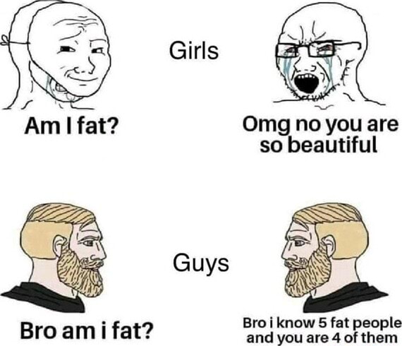 Girls Omg no you are so beautiful Guys Broi know 5 fat people Bro ami ...