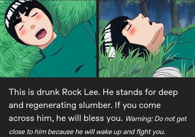 This is drunk Rock Lee. He stands for deep and regenerating slumber. If ...