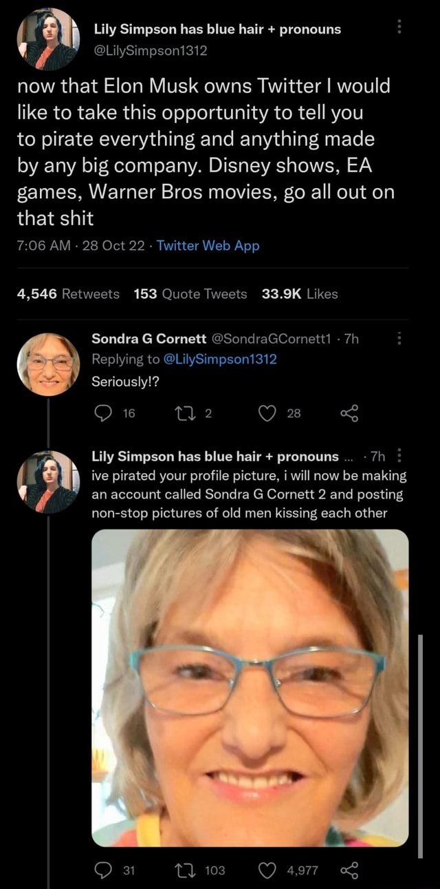 ( Lily Simpson has blue hair + pronouns @LilySimpsoni312 now that Elon ...