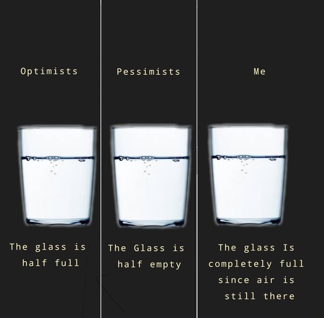 Optimists Pessimists Me The glass is The Glass is The glass Is half ...