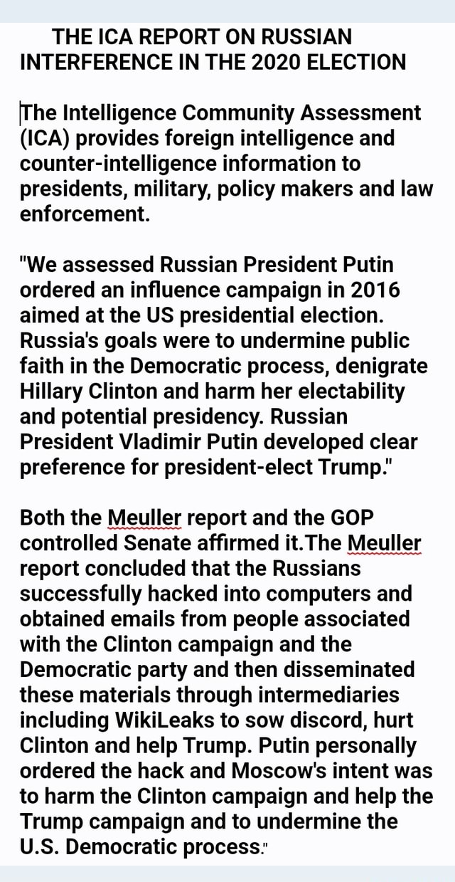 THE ICA REPORT ON RUSSIAN INTERFERENCE IN THE 2020 ELECTION [The ...