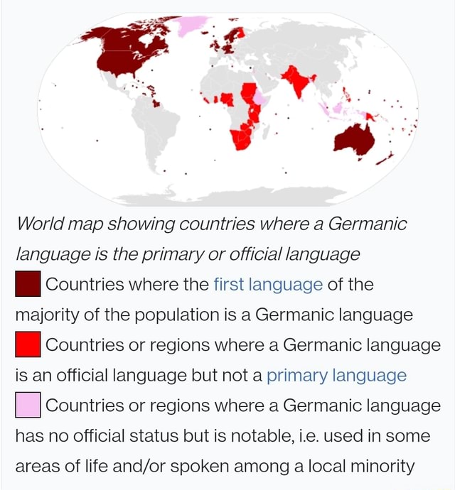 World map showing countries where a Germanic language is the primary or ...