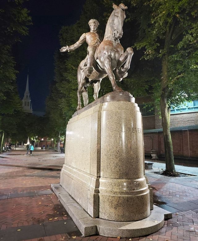 A bronze statue of Paul Revere was unveiled in the shadows of the Old ...