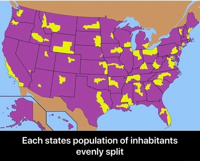 Each states population of inhabitants evenly split - Each states ...