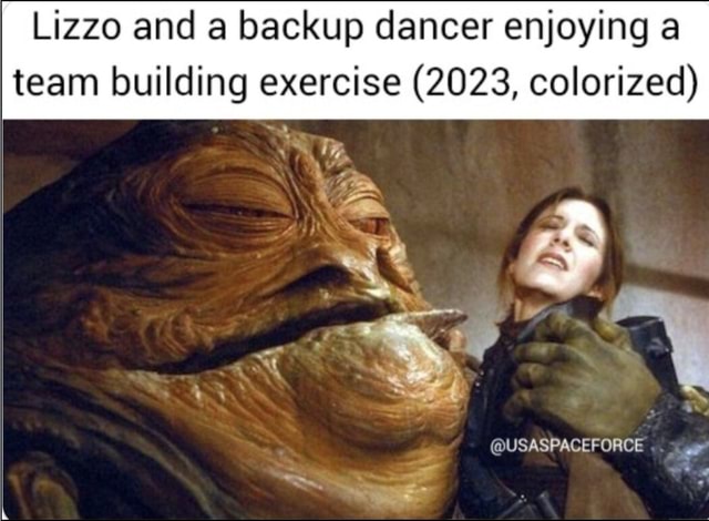 Lizzo and a backup dancer enjoying a team building exercise (2023 ...