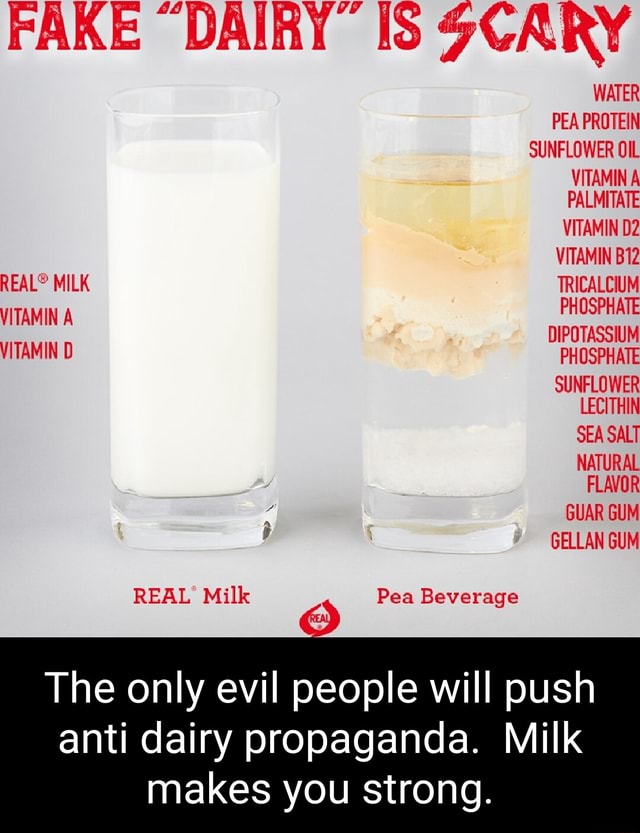 FAKE DAIRY SCARY REAL* MILK VITAMIN A VITAMIN REAL Milk WATER PEA ...