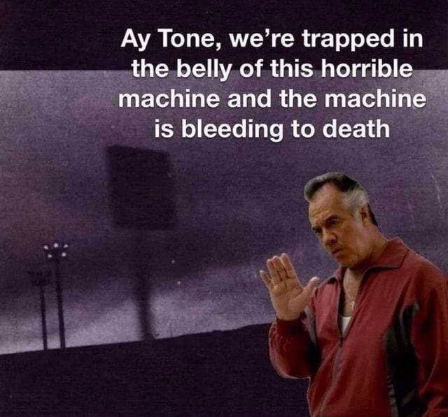 Ay Tone, we're trapped in the belly of this horrible... machine and the ...