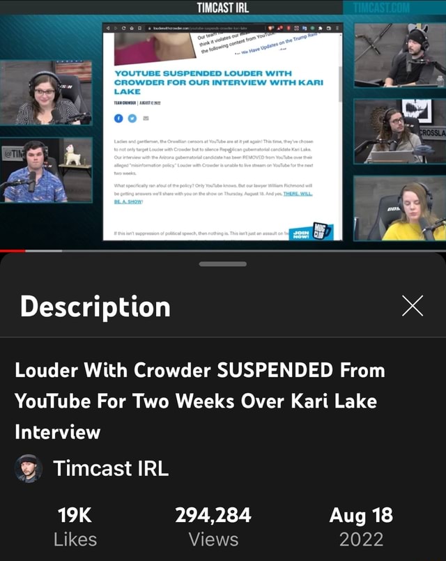 TIMCAST IRL YOUTUBE SUSPENDED LOUDER WITH GROWER FOR OUR INTERVIEW WITH ...