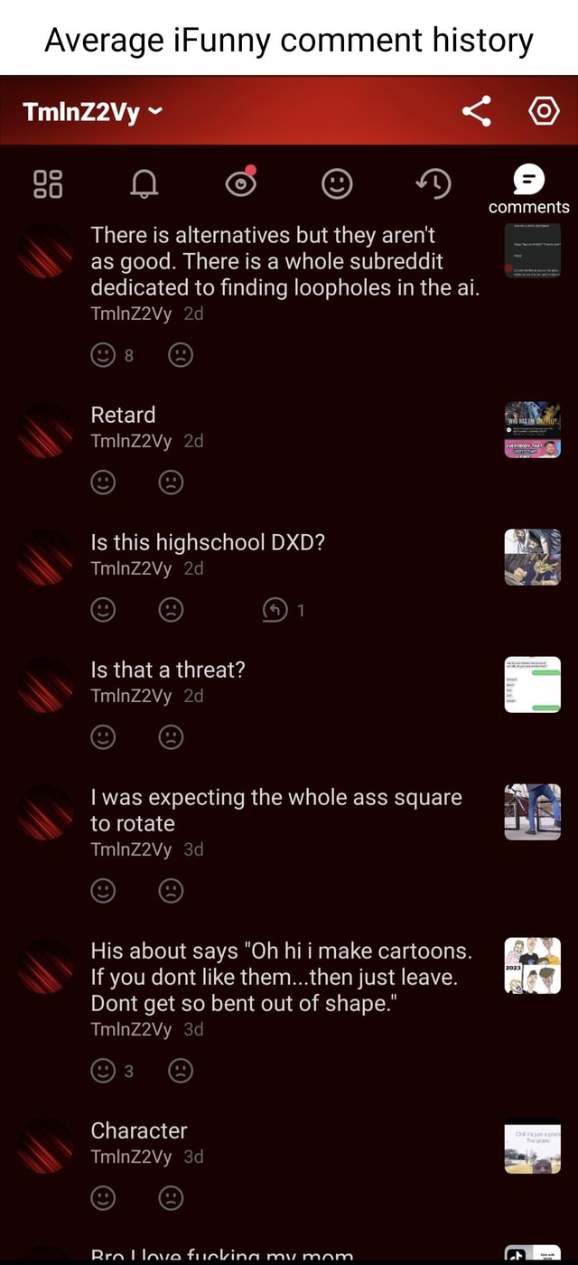 Average iFunny comment history TminZ2Vy