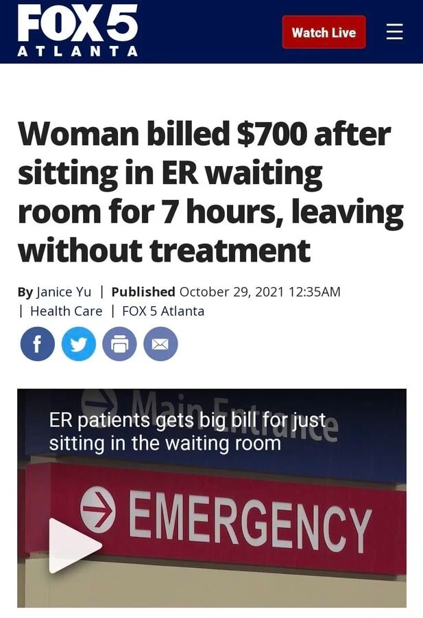 ATLANTA Wateh Live Woman billed $700 after sitting in ER waiting room ...