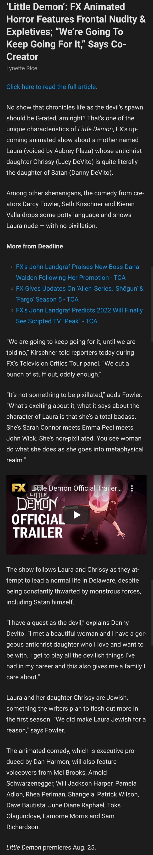 'Little Demon': FX Animated Horror Features Frontal Nudity & Expletives ...