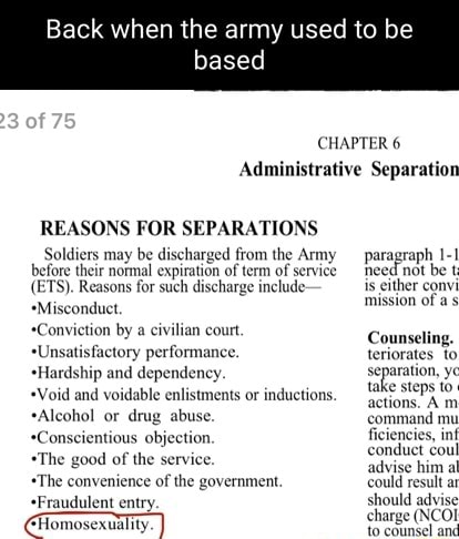 Back when the army used to be based CHAPTER Administrative Separation ...