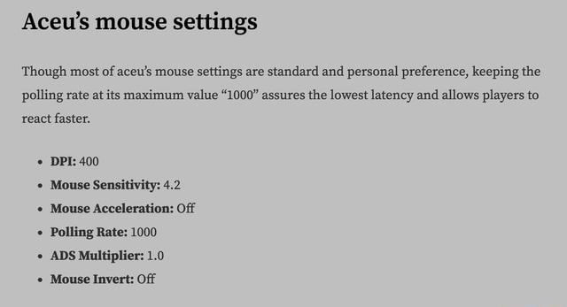 Aceu's mouse settings Though most of aceu's mouse settings are standard ...