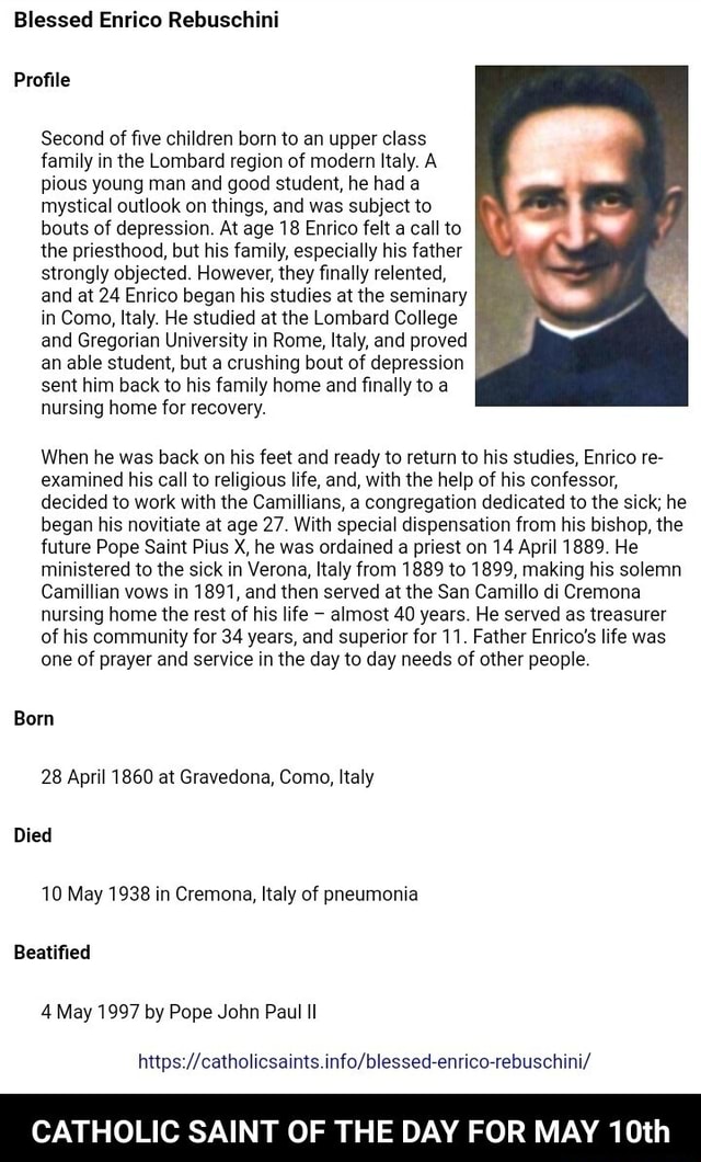 Blessed Enrico Rebuschini Profile Second of five children born to an ...