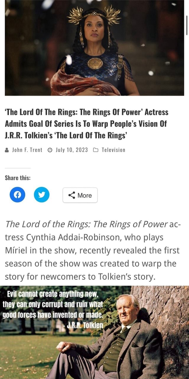 'The Lord Of The Rings: The Rings Of Power' Actress Admits Goal Of ...