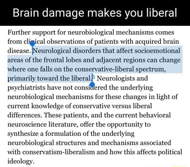 Brain damage makes you liberal Further support for neurobiological ...