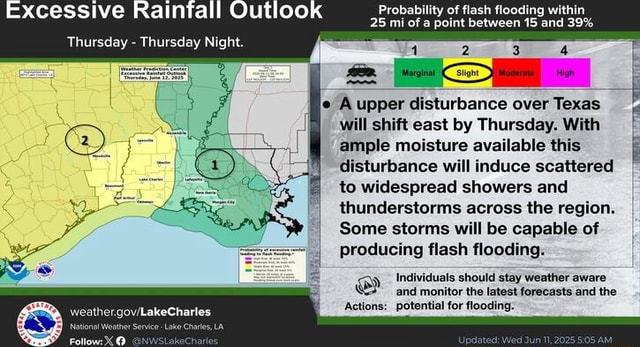 Excessive Rainfall Outlook Thureday Night Probability of flash flooding ...