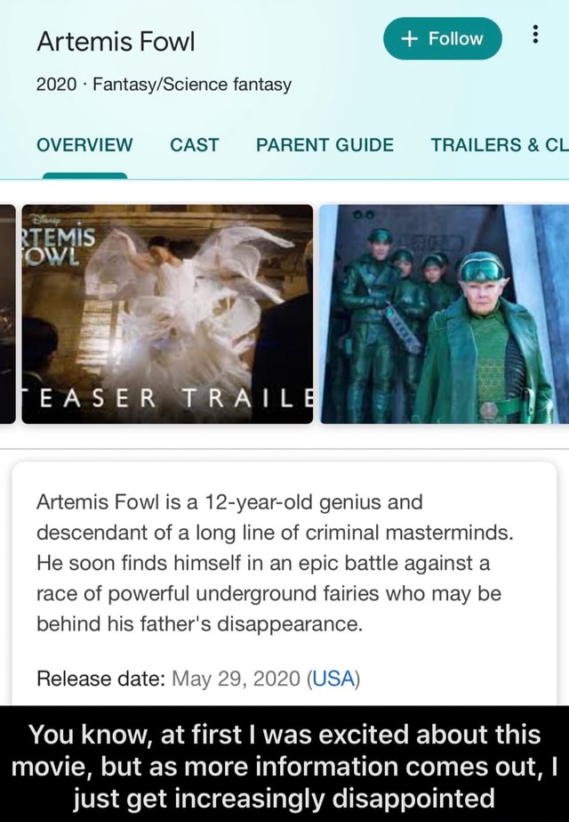 Artemis Fowl ª OVERVIEW CAST PARENT GUIDE TRAILERS & CL Artemis Fowl is ...